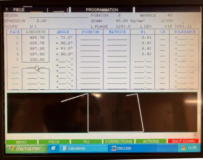 Etude de pliage, Méthode "DELTA L", fibre neutre, développement CN, K ...